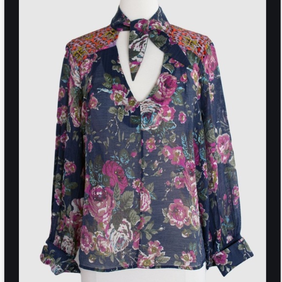 Aratta | Tops | Aratta Diana Floral Tie Neck Blouse | Poshmark
